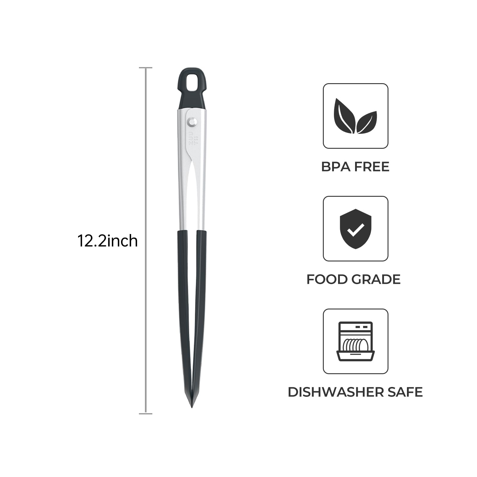 Zuutii Kitchen Tongs with Silicone Head,12.2" Stainless Steel Cooking Tongs for Kitchen,482°F Heat Resistent Locking Tongs,Versatile Serving tongs for Cooking,Dark Grey