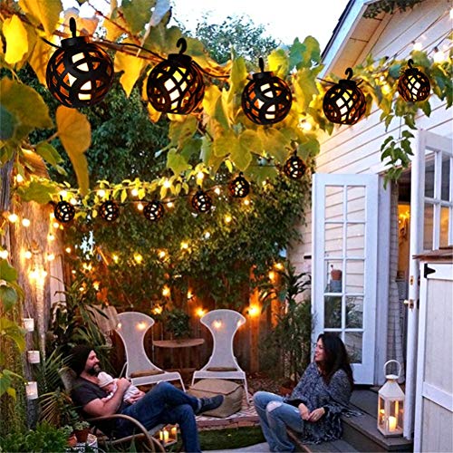 DANN Solar String Lights LED Outdoor Waterproof Flickering Flame Hanging Solar Lantern Lamp with 8 Ball for Patio Garden Yard