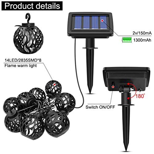 DANN Solar String Lights LED Outdoor Waterproof Flickering Flame Hanging Solar Lantern Lamp with 8 Ball for Patio Garden Yard