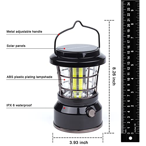 TANSOREN Solar Rechargeable COB LED Camping Lantern, USB Charging for Device, Rotate Button Waterproof Emergency Flashlight LED Light