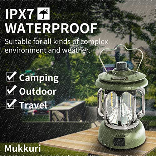 LED Camping Lantern,Rechargeable Retro Camping Light,Battery Powered Hanging Candle Lamp ,Portable Waterpoor Outdoor Tent Bulb, Emergency Lighting for Power Failure (Green)
