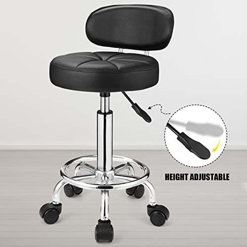 HMTOT Swivel Stools with Wheels Height Adjustable Rolling Spa Stool Backrest Black