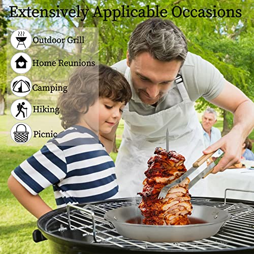 Al Pastor Skewer for Grill, BBQ Vertical Stand Skewer Tacos Barbecue Hack Vertical Spit with 13" Base Pan for Shawarma-Grilling Accessory Brazilian Churrasco with 3 Spikes (8β, 10" and 12β)