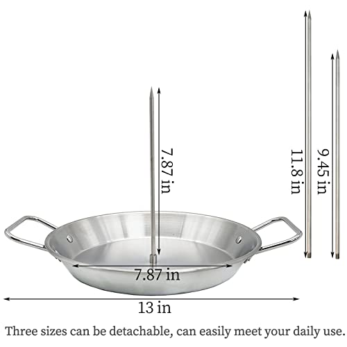Al Pastor Skewer for Grill, BBQ Vertical Stand Skewer Tacos Barbecue Hack Vertical Spit with 13" Base Pan for Shawarma-Grilling Accessory Brazilian Churrasco with 3 Spikes (8β, 10" and 12β)