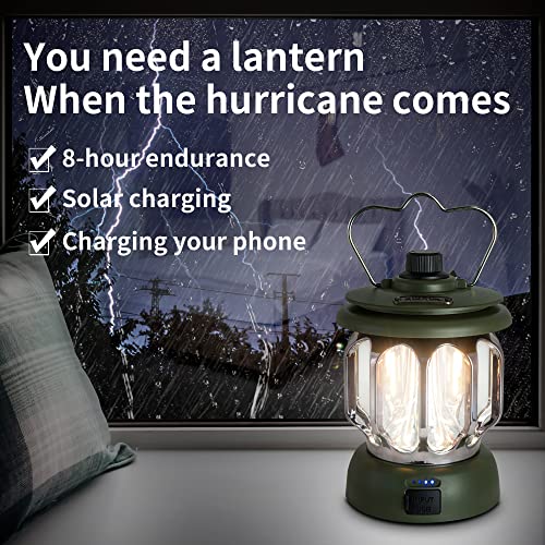 LED Camping Lantern,Rechargeable Retro Camping Light,Battery Powered Hanging Candle Lamp ,Portable Waterpoor Outdoor Tent Bulb, Emergency Lighting for Power Failure (Green)