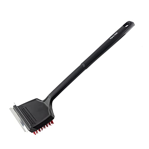 Dyna-Glo DG18RBN-D w Bristles and Stainless Steel Scraper 18" Flat Top Nylon Grill Brush, Black/red