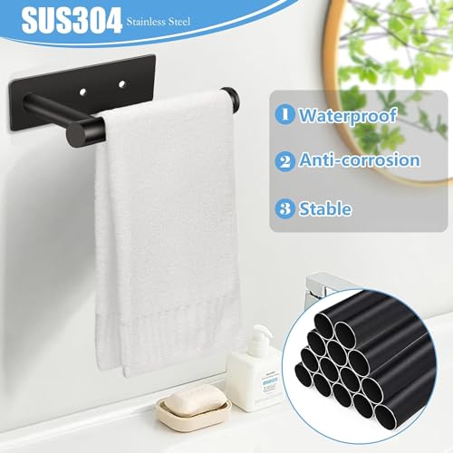 Baocuz-9 Inch Self Adhesive Hand Towel Holder, SUS 304 Stainless Steel Wall Mounted Towel Holder, Suitable for Bathroom, Kitchen, Cabinets(Black)