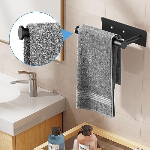 Baocuz-9 Inch Self Adhesive Hand Towel Holder, SUS 304 Stainless Steel Wall Mounted Towel Holder, Suitable for Bathroom, Kitchen, Cabinets(Black)