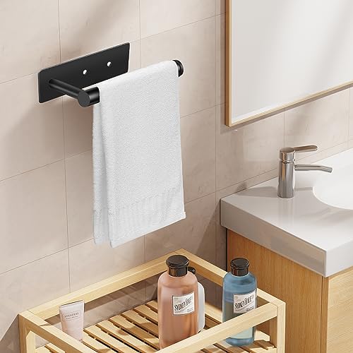 Baocuz-9 Inch Self Adhesive Hand Towel Holder, SUS 304 Stainless Steel Wall Mounted Towel Holder, Suitable for Bathroom, Kitchen, Cabinets(Black)