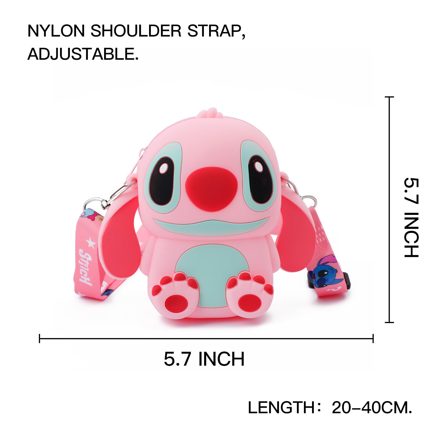 Cartoon Stitch Crossbody bag with Adjustable Shoulder Strap,Stitch 50s Sticker Set,Badge Wallet with Lanyard,Handbag with Zipper,Coin Money Pouch Bag (stitch-pink)