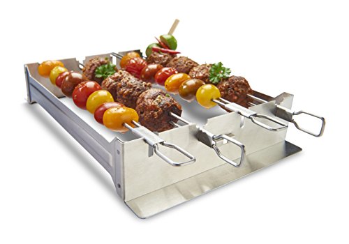 Broil King 69138 Narrow Kebab Rack, Set of 4-12-in / 30.5 cm skewers, Silver