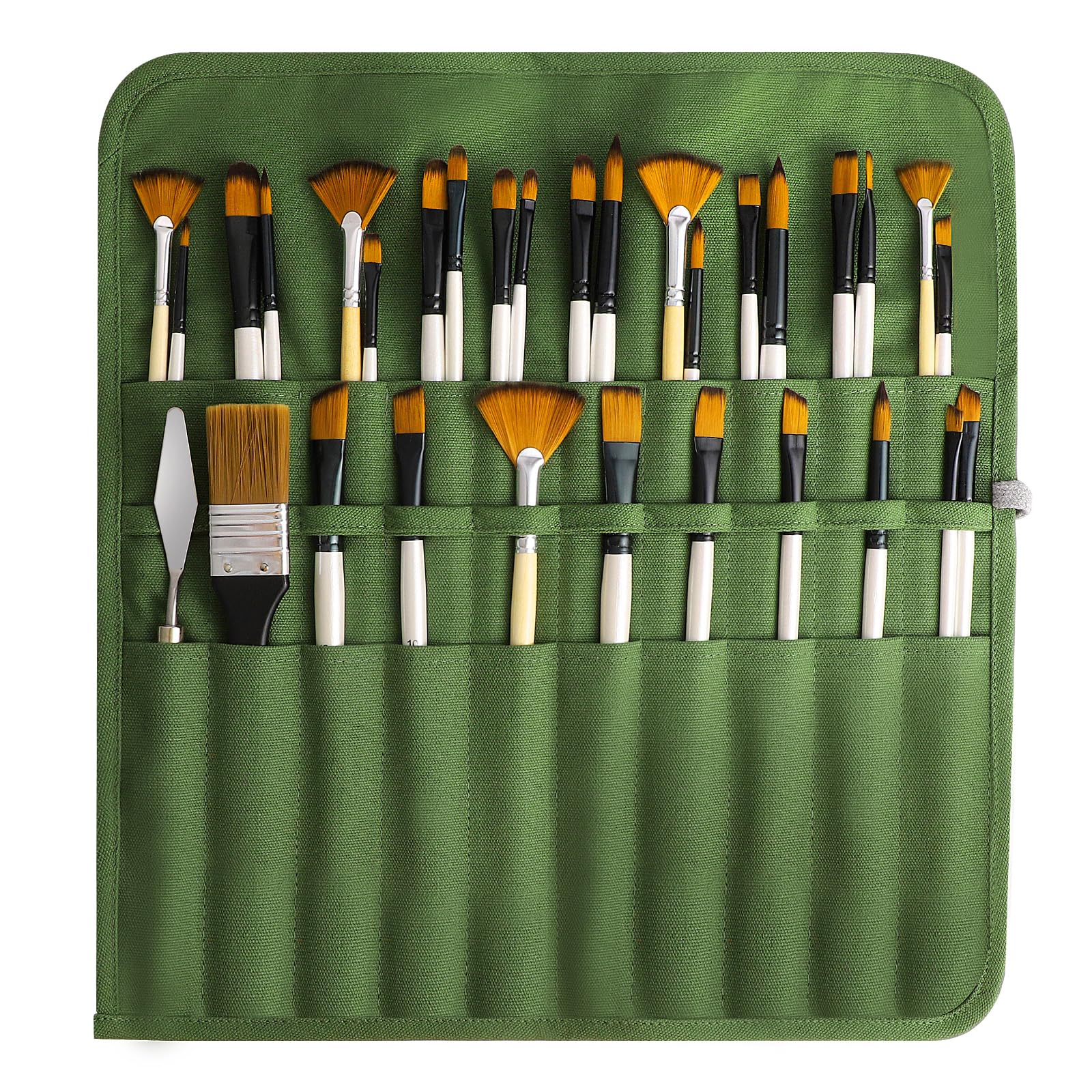 33 Pcs Paint Brush Set, Acrylic Paint Brushes with Board Brush, Sponge Brush, Scraper and Paintbrush Bag, for Kids Adults Oil Watercolor Acrylic Painting