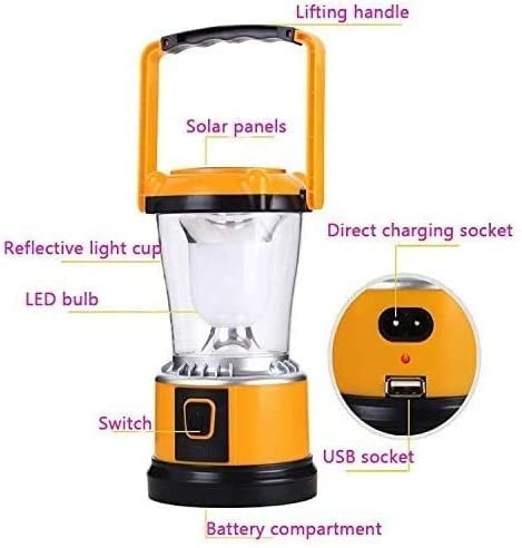 RMENST Camping Lantern, Rechargeable LED Lanterns, Solar Battery Powered, for Emergency, Power Outage, Outdoor