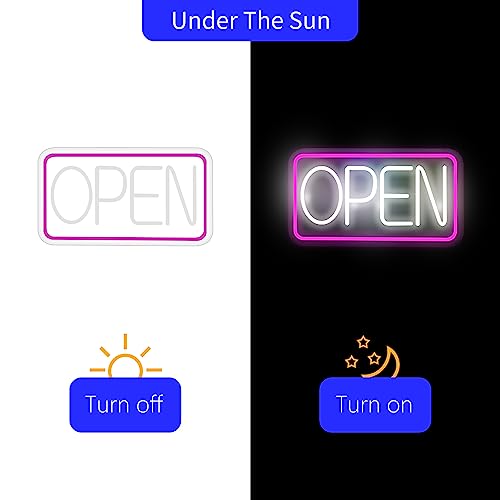 LED Open Signs for Business Ultra Bright Lighted Sign Open neon 16.5“ × 9”with ON/OFF Switch adapter for store window display, Party Bar Salon Hotel (White & Pink)