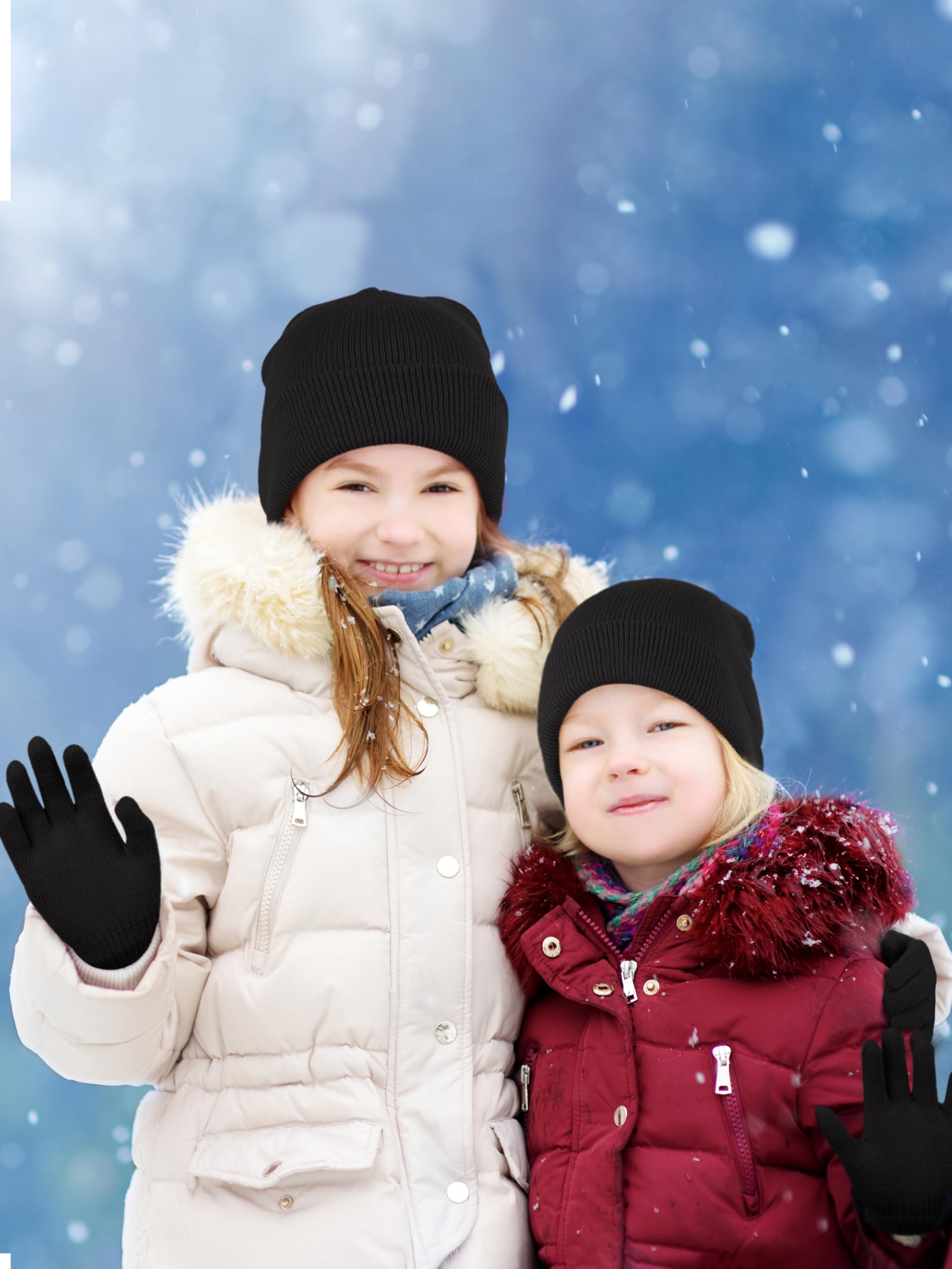 Gnodio 8 Pack Kids Beanie Hats and Gloves Set Kid's Knitted Beanies Hat Winter Gloves for Boys Girls