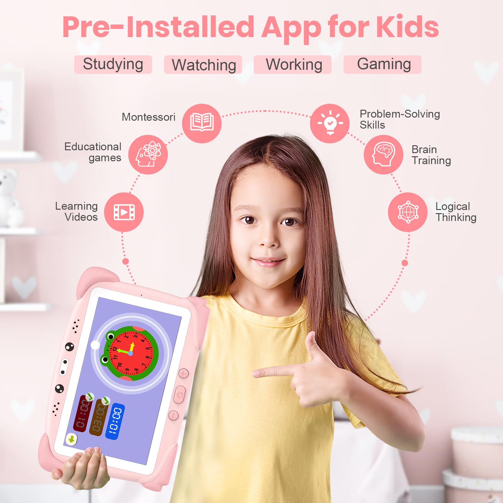 Kids Tablet, 7 inch Tablet for Kids, 32GB Toddler Tablet for Kids with Shockproof Case, Bluetooth, WiFi, Parental Control, Kids App Pre-Installed, Google, Netflix,YouTube