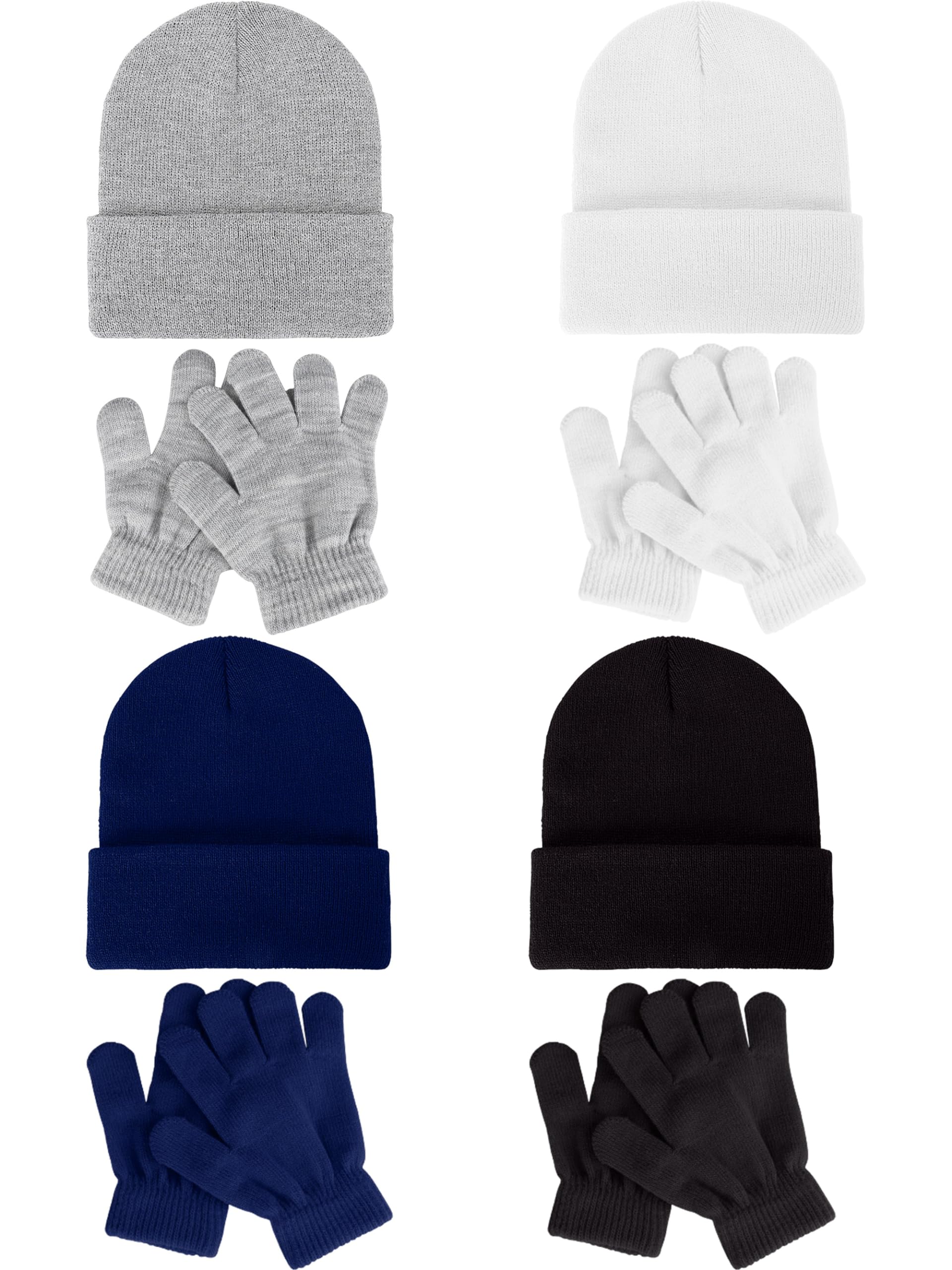 Gnodio 8 Pack Kids Beanie Hats and Gloves Set Kid's Knitted Beanies Hat Winter Gloves for Boys Girls