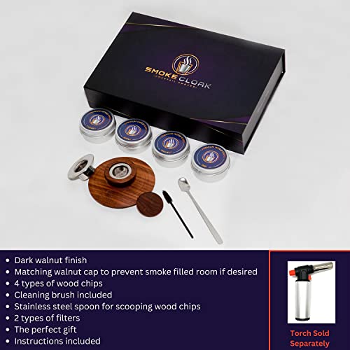 Cocktail Smoker Kit - Smoke Cloak - Old Fashioned Cocktail Kit - Whiskey Smoker Kit - Bourbon gifts for men - Drink Smoker (Torch Sold Separately)