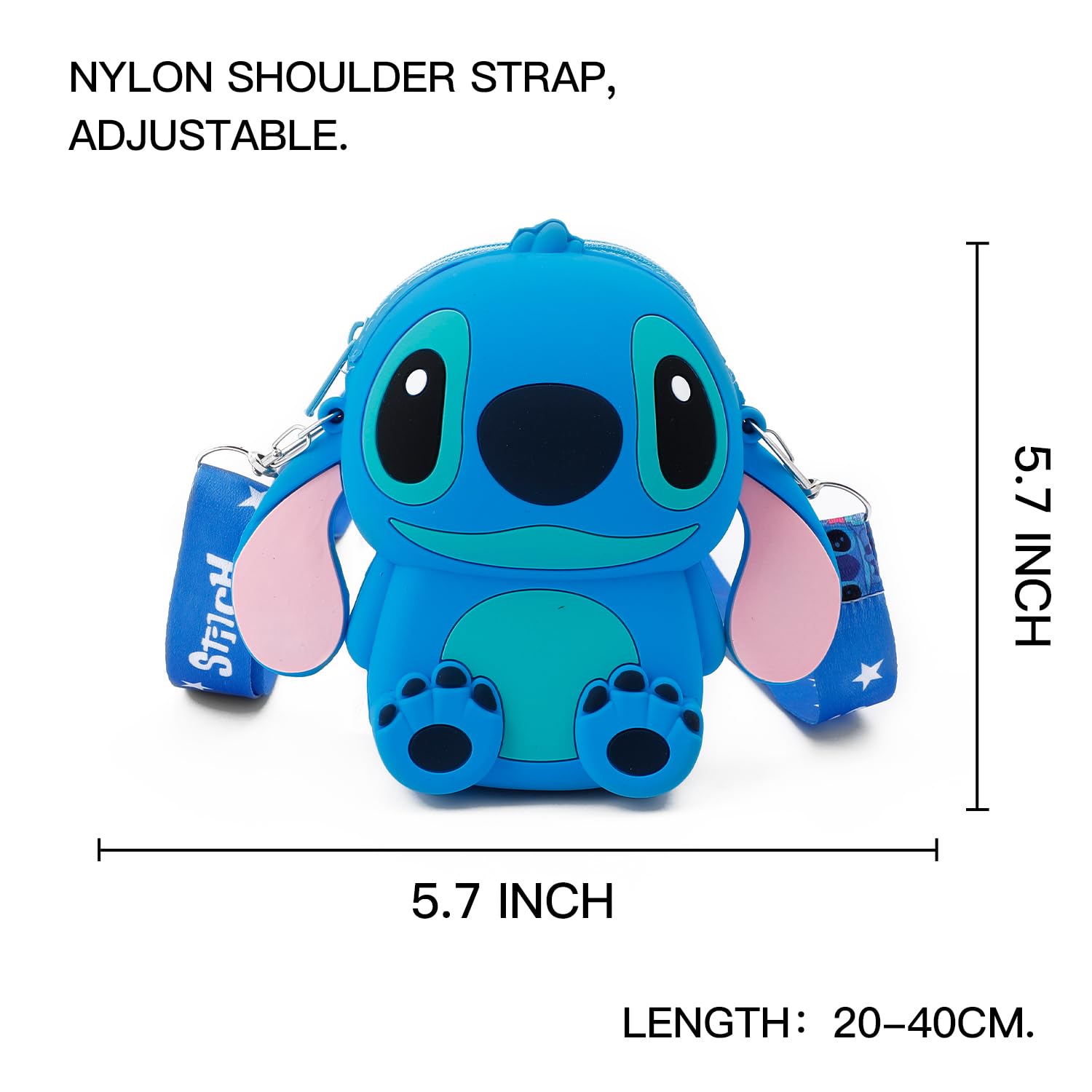 U-CHYTY Cartoon Stitch Crossbody bag with Adjustable Shoulder Strap,Stitch 50s Sticker,Badge Wallet with Lanyard,Coin Money Pouch Bag with Zipper (Stitch-blue)