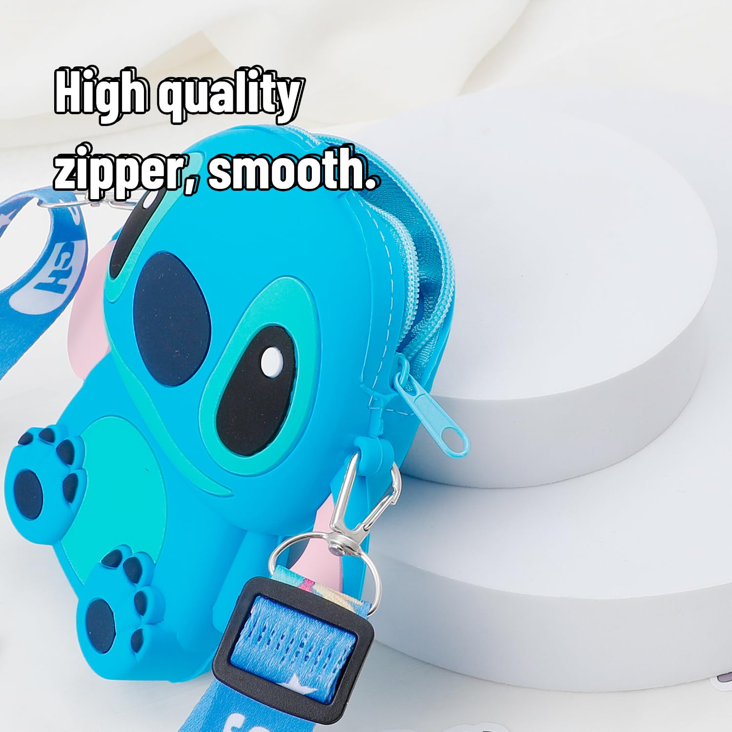 U-CHYTY Cartoon Stitch Crossbody bag with Adjustable Shoulder Strap,Stitch 50s Sticker,Badge Wallet with Lanyard,Coin Money Pouch Bag with Zipper (Stitch-blue)