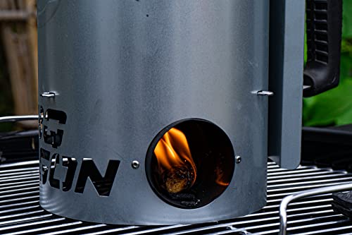 BBQ Dragon | Large Chimney of Insanity Charcoal Starter | Fast, Safe & Easy to Use Chimney | Fire Starter for Charcoal Grill | Galvanized Steel | Side Vent & Heat Resistant Handle | BBQ Accessories
