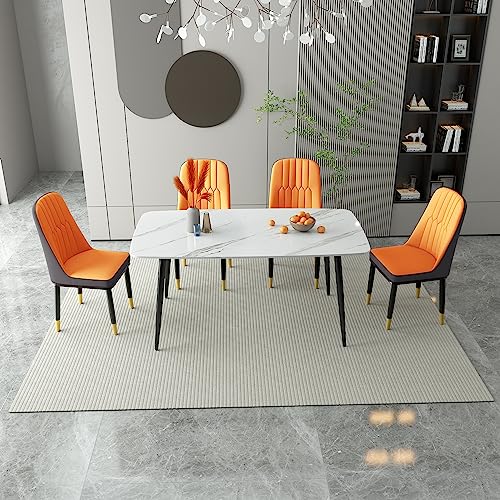 Odinlake PU Leather, Living Room Kitchen Dining Without Armrest, Modern Minimalist Coffee Shop Leisure Reception Chair with Metal Legs, Set of 2, Orange+Armless
