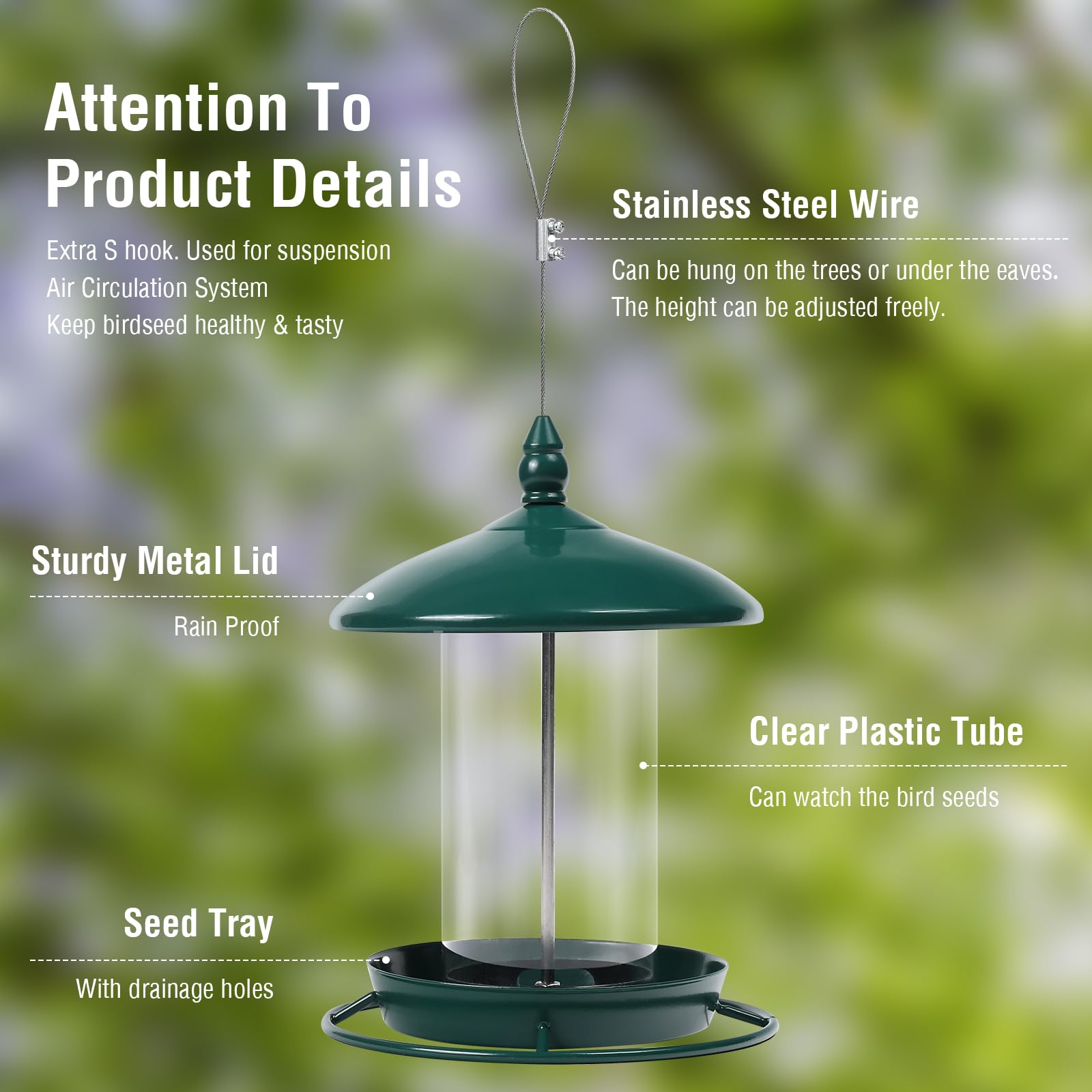 Bird Feeder for Outdoors, Small Bird Feeder, Holds 1.50LB Seeds, Suitable for Small Seed Grains, Metal Bird Feeder for Outdoors Hanging