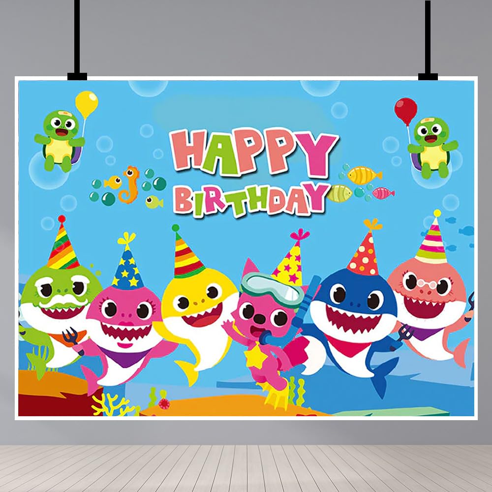 Retyshia 5x3Ft Happy Birthday Backdrops Shark Theme Birthday Party Backdrop Decoration Cake Table Banner Baby Shower Newborn Photography Background (YYK01BD52-0453)