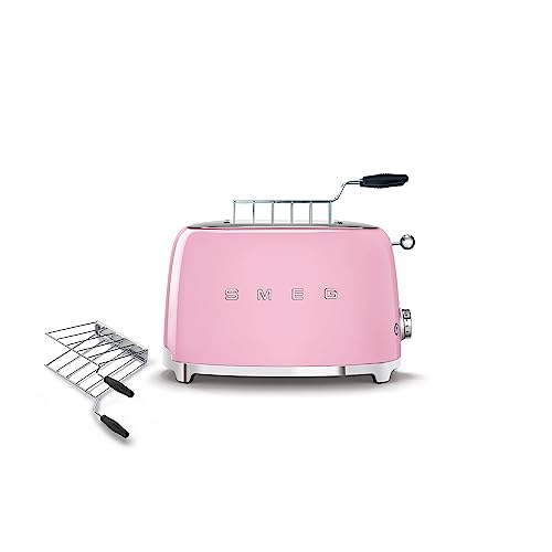 SMEG 2 Slice Toaster with Sandwich Rack Combo, Pink