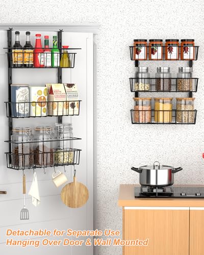 Cibert 6-Tier Wall Mount Spice Rack Organizer, Metal Pantry Organization and Storage, Hanging/Wall Mount Basket Spice Rack Shelves Door, Home Kitchen Bathroom Laundry Room Essentials accessories
