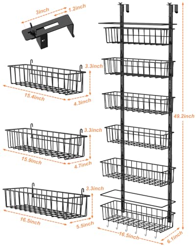 Cibert 6-Tier Wall Mount Spice Rack Organizer, Metal Pantry Organization and Storage, Hanging/Wall Mount Basket Spice Rack Shelves Door, Home Kitchen Bathroom Laundry Room Essentials accessories