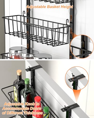 Cibert 6-Tier Wall Mount Spice Rack Organizer, Metal Pantry Organization and Storage, Hanging/Wall Mount Basket Spice Rack Shelves Door, Home Kitchen Bathroom Laundry Room Essentials accessories