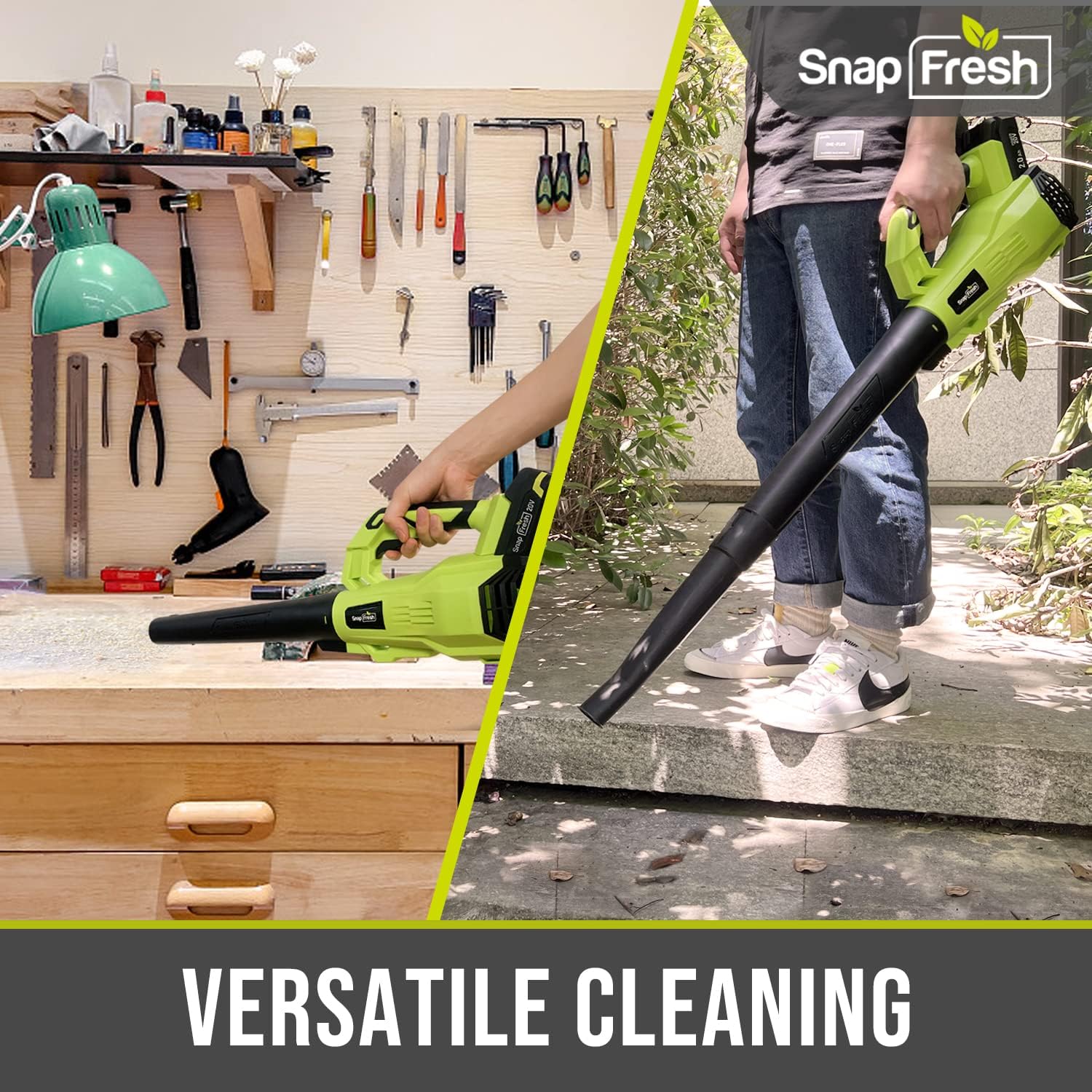 SnapFresh Cordless Leaf Blower - 180 CFM Leaf Blower with Battery & Charger, 2 Section Tubes, Free Control Speed,Lightweight, Electric Leaf Blower for Blowing Leaves, Lawn Care, Dust & Other Debris