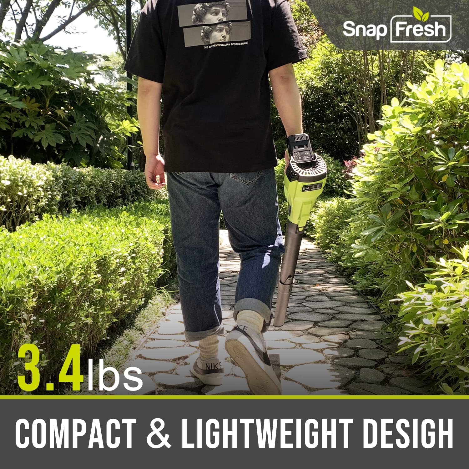 SnapFresh Cordless Leaf Blower - 180 CFM Leaf Blower with Battery & Charger, 2 Section Tubes, Free Control Speed,Lightweight, Electric Leaf Blower for Blowing Leaves, Lawn Care, Dust & Other Debris