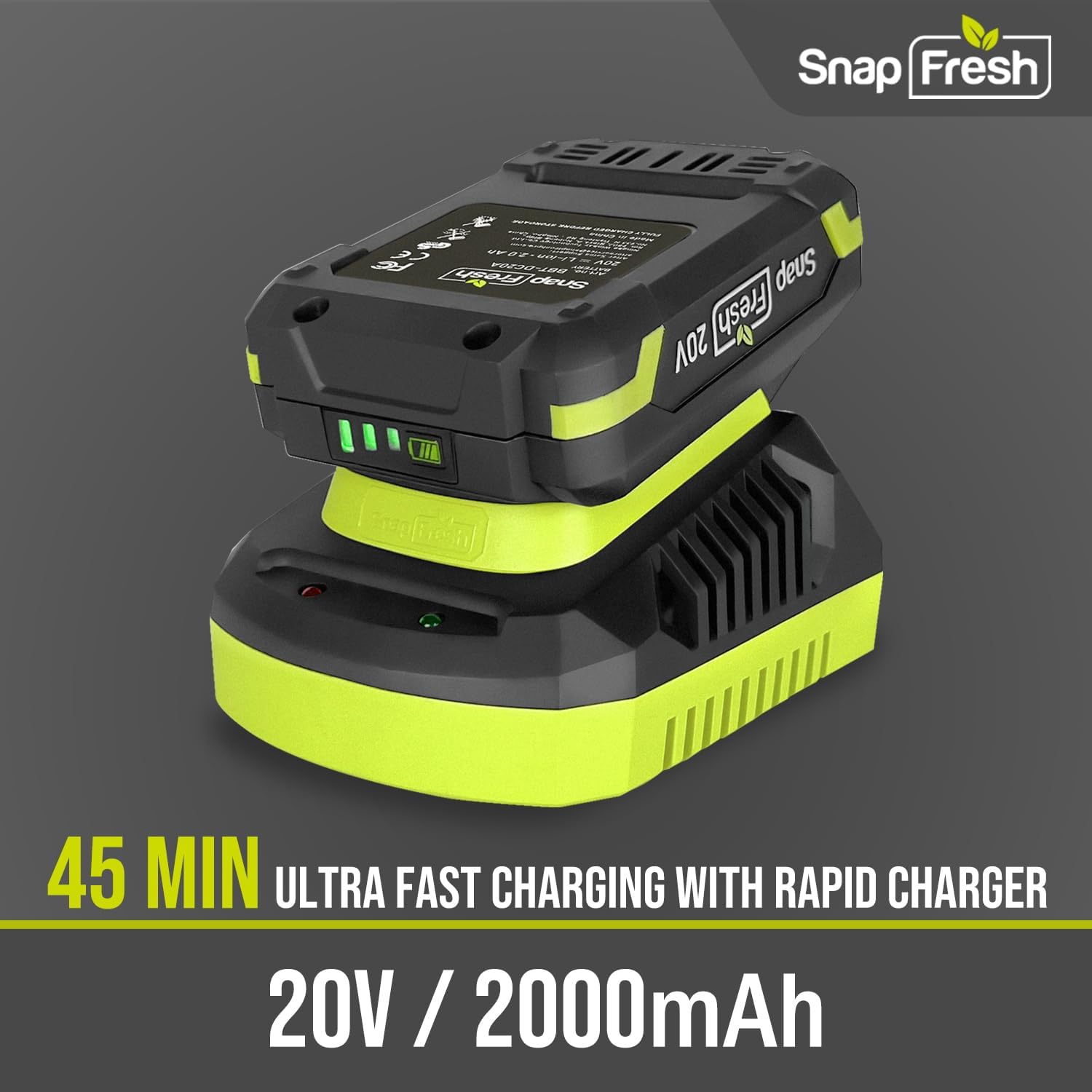 SnapFresh Cordless Leaf Blower - 180 CFM Leaf Blower with Battery & Charger, 2 Section Tubes, Free Control Speed,Lightweight, Electric Leaf Blower for Blowing Leaves, Lawn Care, Dust & Other Debris