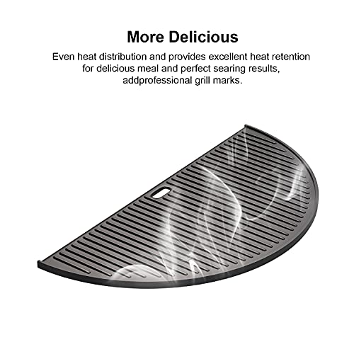 18" Half Moon Cast Iron Reversible Griddle for Kamado Joe KJ-23RHC Classic II, KJ23NRHCI Classic III, KJ23RH Classic I, Stand-Alone Classic, Large Big Green Egg, Kamado Grill Replacement Part