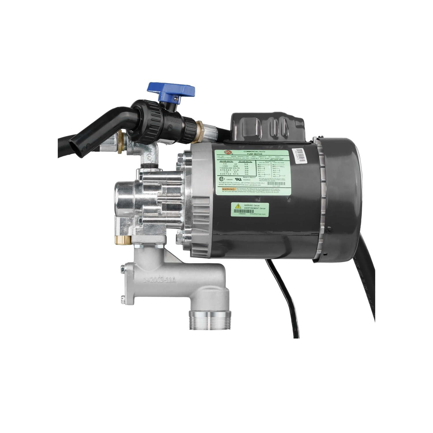 GPI - L5116 High Viscosity Oil Pump, 16 QPM, 115V/230AC Oil Transfer Pump for Viscous Fluids that Features a 0.75โ Ball Valve Nozzle, 8 Foot Hose, 3 Foot Power Cord with Three-Prong Plug (142100-01)