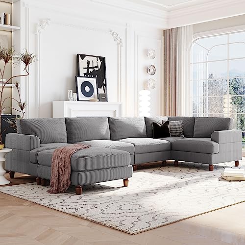 ERYE Oversized Modular Sectional Sofa Couch with Movable Ottoman Can be Freely Combined into Sofabed,L-Shaped & U-Shaped,Low Back Corner Sectional&Couch for Home Apartment Living Room