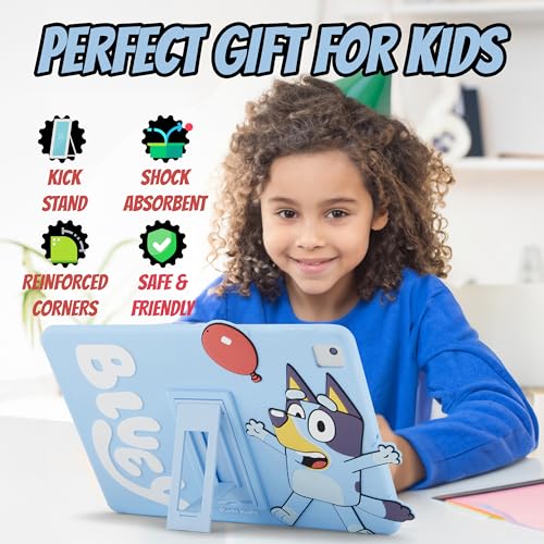 Bluey Kids Case for iPad, 9th Generation iPad Case, iPad 8th Generation Case, iPad 7th Generation Case for Kids, iPad 10.2 Case 2021/2020/2019, Tablet Cover with Stand, Shockproof Silicone Protector