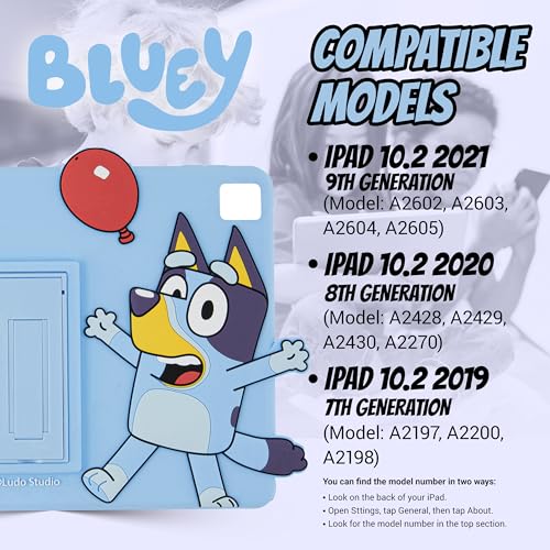 Bluey Kids Case for iPad, 9th Generation iPad Case, iPad 8th Generation Case, iPad 7th Generation Case for Kids, iPad 10.2 Case 2021/2020/2019, Tablet Cover with Stand, Shockproof Silicone Protector
