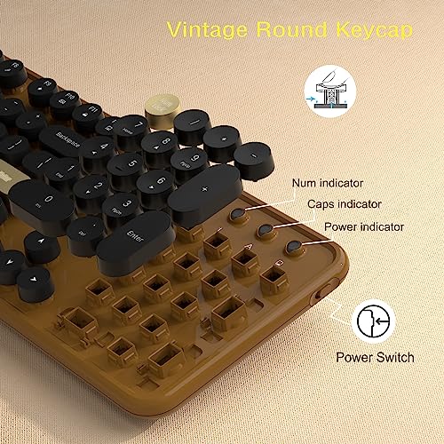 Links9+ Wireless Keyboard and Mouse Combos, Retro Keyboard and Mouse Wireless Full Size, 2.4Ghz Connection and Optical Mouse for Windows, Mac, PC, Laptop for Home and Office (Coffee-Black)