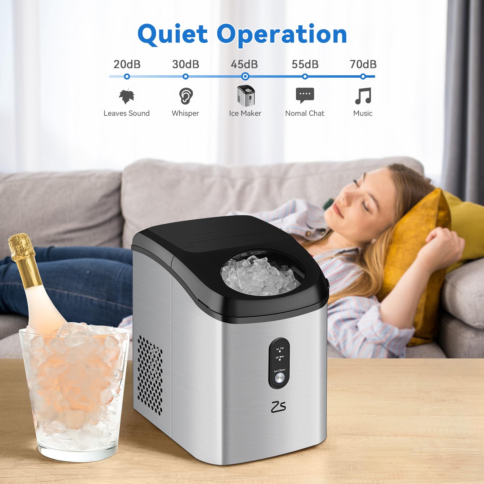 ACONEE Nugget Ice Maker Countertop with Soft Chewable Ice, Portable Ice Maker with Self-Cleaning, One-Key Operation, 33Lbs/24Hrs, Compact Ice Maker with Ice Scoop/Basket for Home/Kitchen/Office/Bar