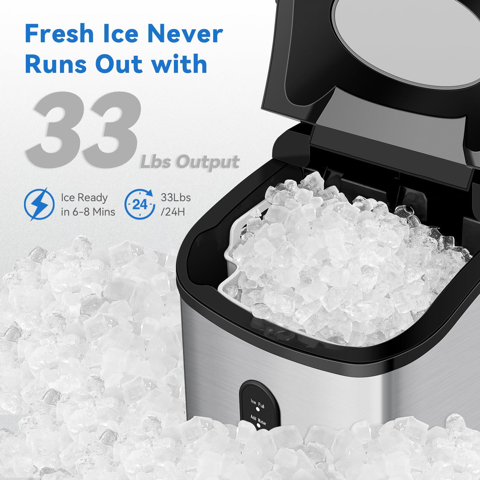 ACONEE Nugget Ice Maker Countertop with Soft Chewable Ice, Portable Ice Maker with Self-Cleaning, One-Key Operation, 33Lbs/24Hrs, Compact Ice Maker with Ice Scoop/Basket for Home/Kitchen/Office/Bar