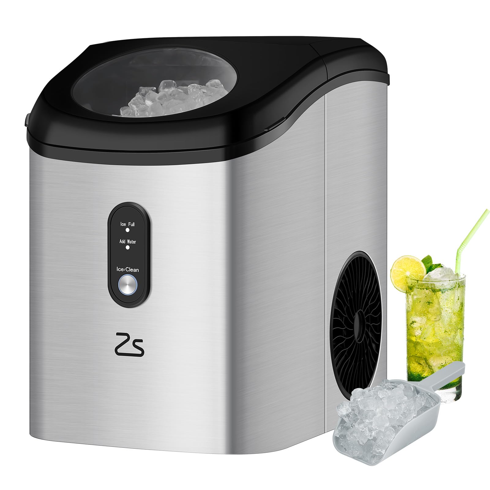 ACONEE Nugget Ice Maker Countertop with Soft Chewable Ice, Portable Ice Maker with Self-Cleaning, One-Key Operation, 33Lbs/24Hrs, Compact Ice Maker with Ice Scoop/Basket for Home/Kitchen/Office/Bar