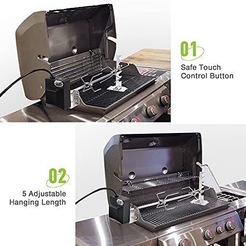 Dreyoo Rotisserie Grill Kit, UL Certificated Universal Grill Rotisseries with 120V 4W Motor, 28β Spit Rod, 2 x 4 Forks, Complete Holders and Fixing Screw for Universal Grills