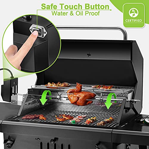 Dreyoo Rotisserie Grill Kit, UL Certificated Universal Grill Rotisseries with 120V 4W Motor, 28β Spit Rod, 2 x 4 Forks, Complete Holders and Fixing Screw for Universal Grills