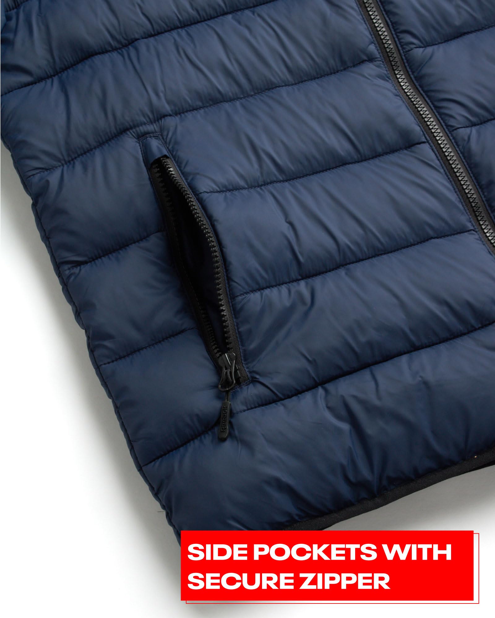 Reebok Men's Jacket – Lightweight Hooded Quilted Puffer Coat – Warm Insulated Winter Jacket for Men (S-4X), Size Medium, Solid Vector Navy