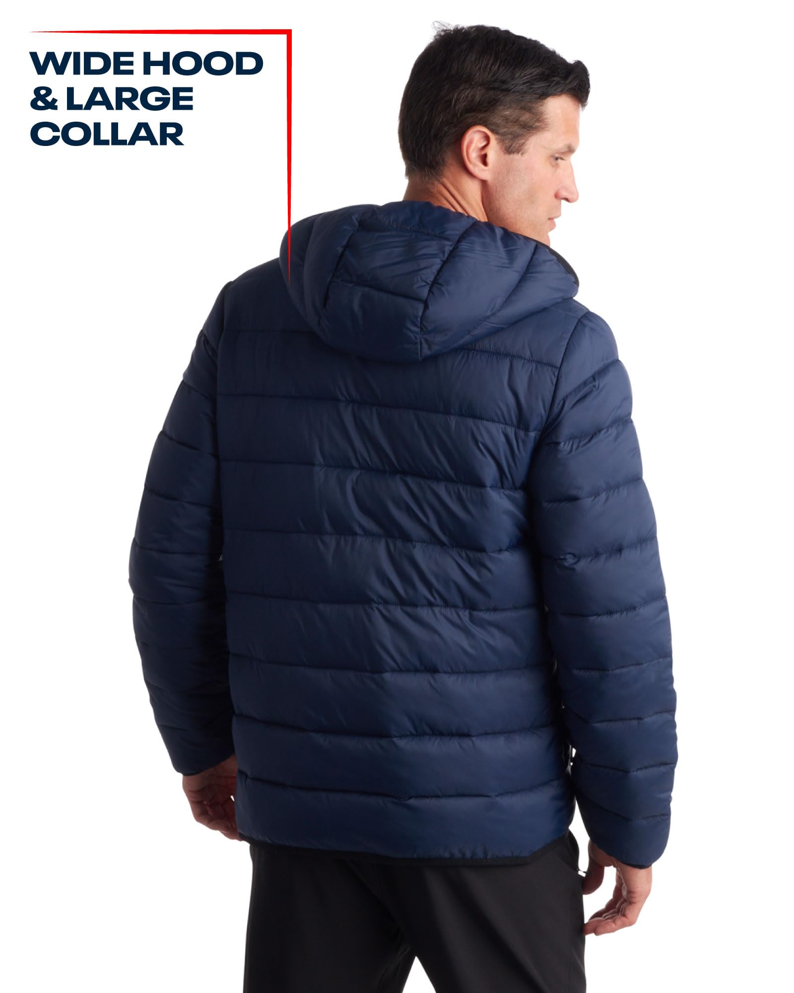 Reebok Men's Jacket – Lightweight Hooded Quilted Puffer Coat – Warm Insulated Winter Jacket for Men (S-4X), Size Medium, Solid Vector Navy