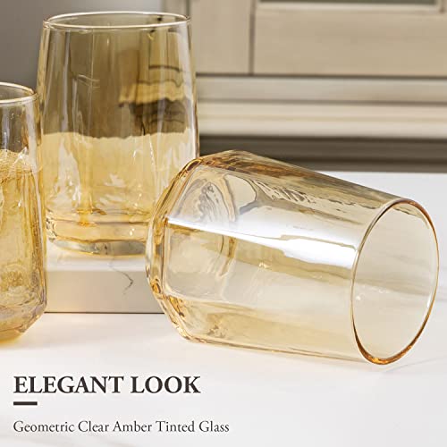 MyGift Vintage Style Amber Glassware Set of 4, Stemless Wine Glasses