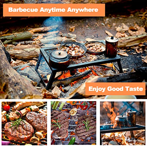 Timati Portable outdoor camping grill,Heavy Duty iron Camp Grill for Open Flame Cooking,Outdoor Camp Grill Rack for Picnic BBQ Frying